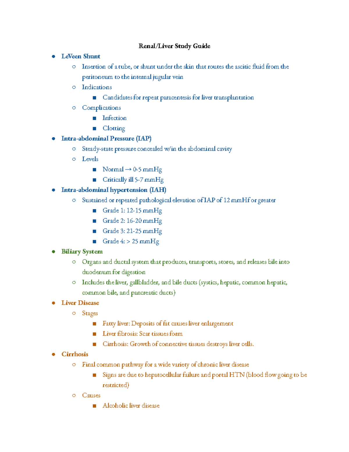 Liver/Pancreas Study Guide - Renal/Liver Study Guide LeVeen Shunt ...