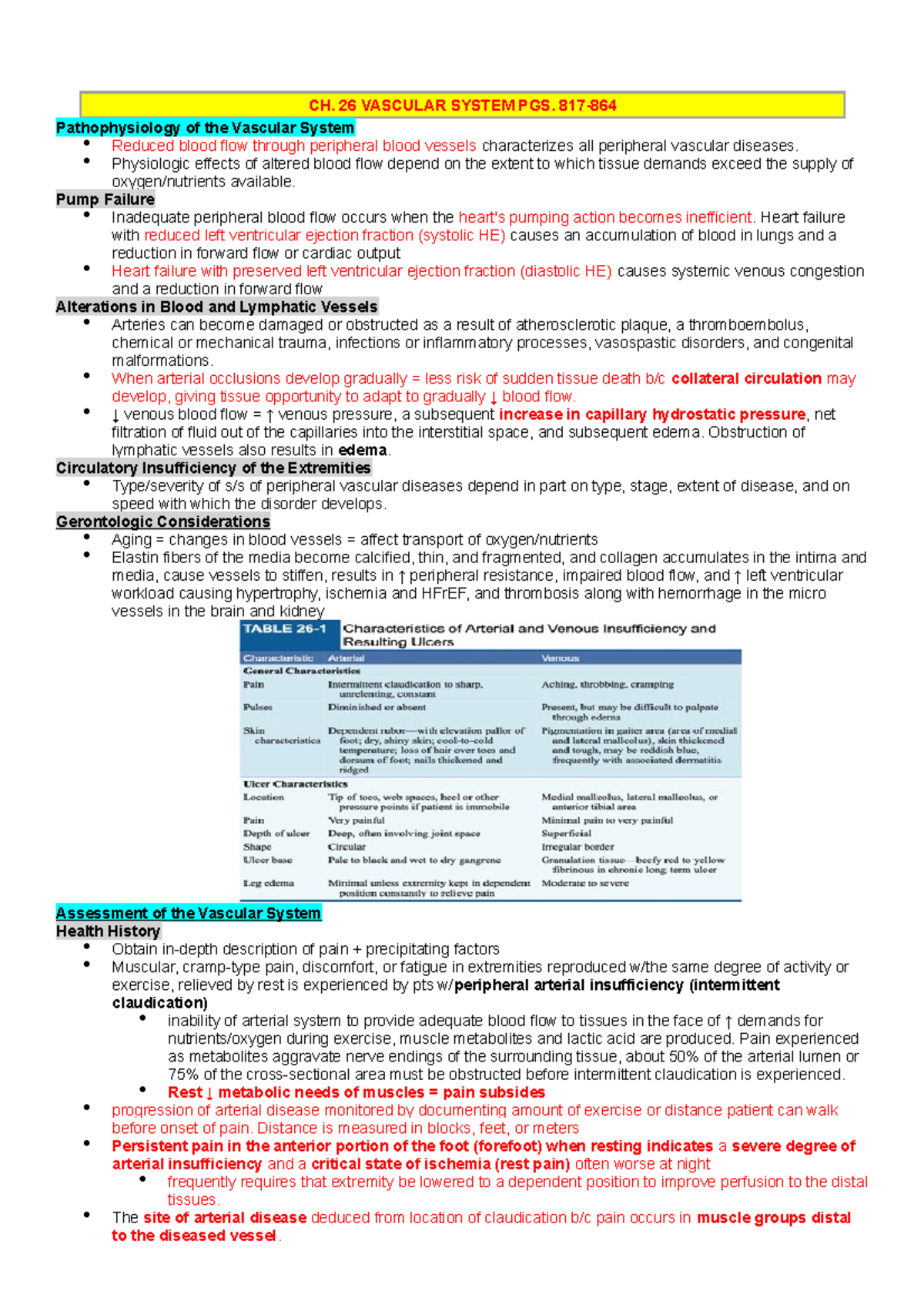 SCR 290-Lecture 1 - Notes - CH. 26 VASCULAR SYSTEM PGS. 817 ...