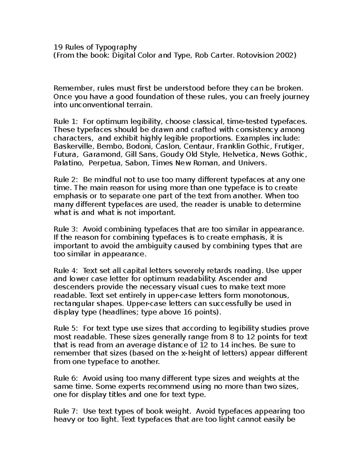19 rules of Typography text - 19 Rules of Typography (From the book ...