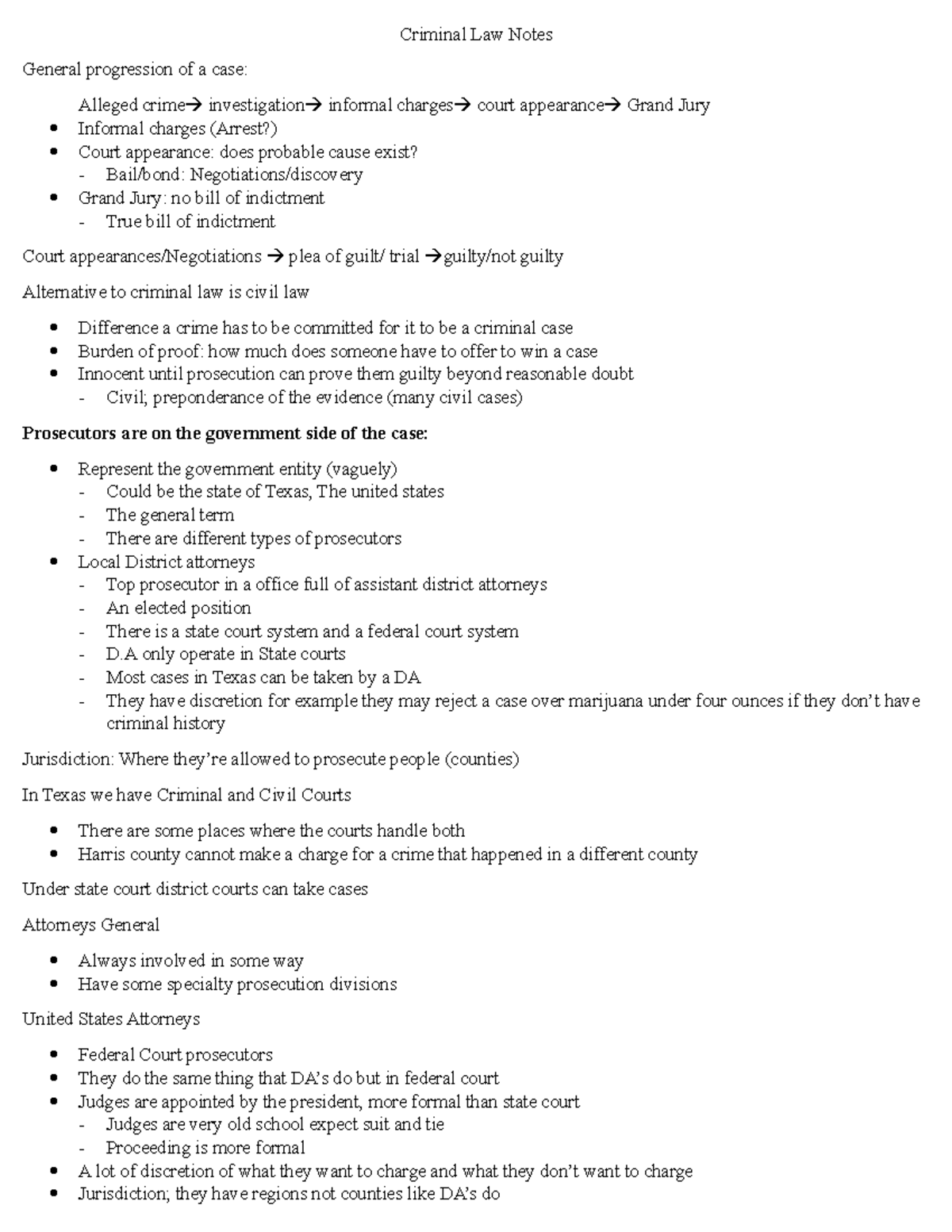 Criminal Law Notes (all) - Criminal Law Notes General progression of a ...