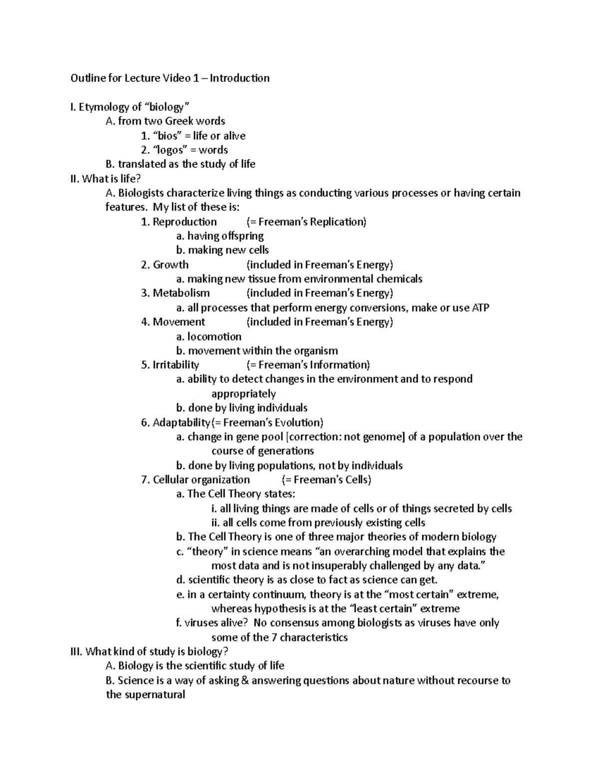 Outline- BL 1 - Outline for Lecture Video 1 – Introduction I. Etymology ...