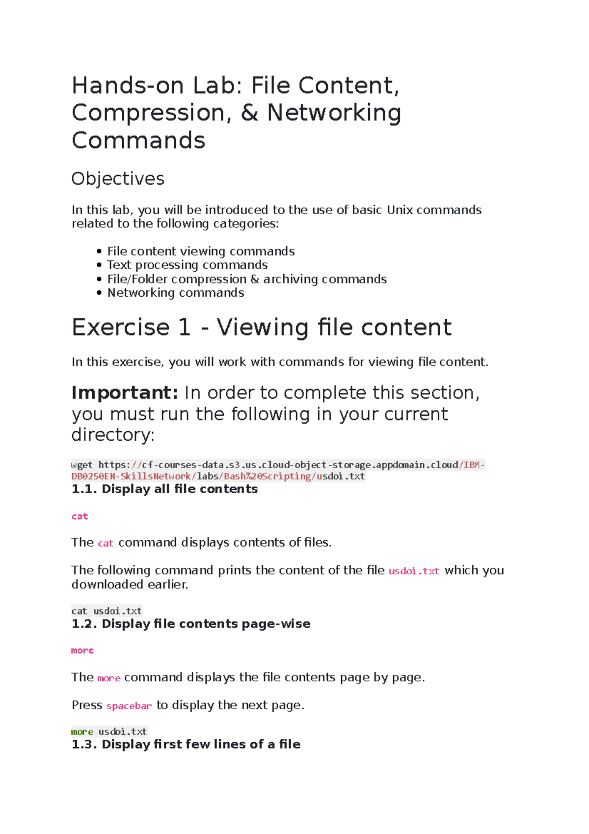Đề lab 04 - hhjnjnkj - Hands-on Lab: File Content, Compression, & Networking Commands Objectives ...