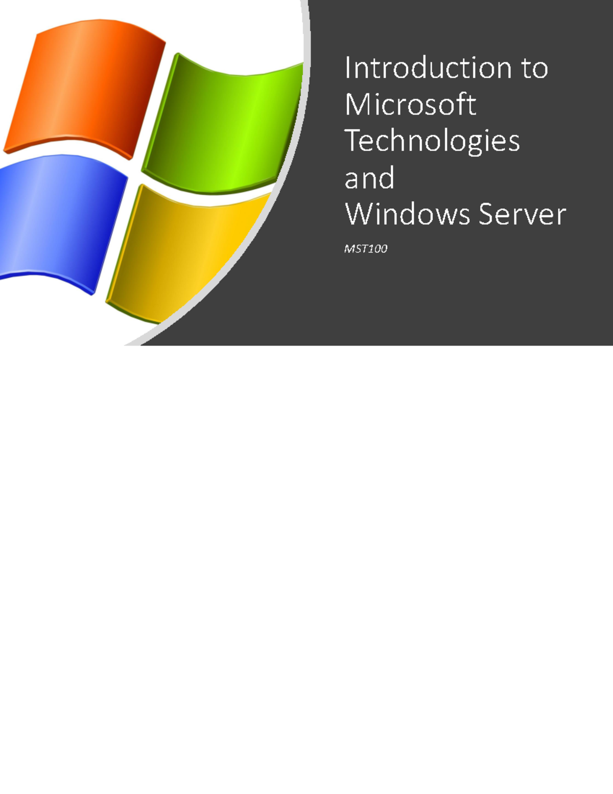 Intro To Mst And Server Lecture Notes Introduction To Microsoft Technologies And Windows
