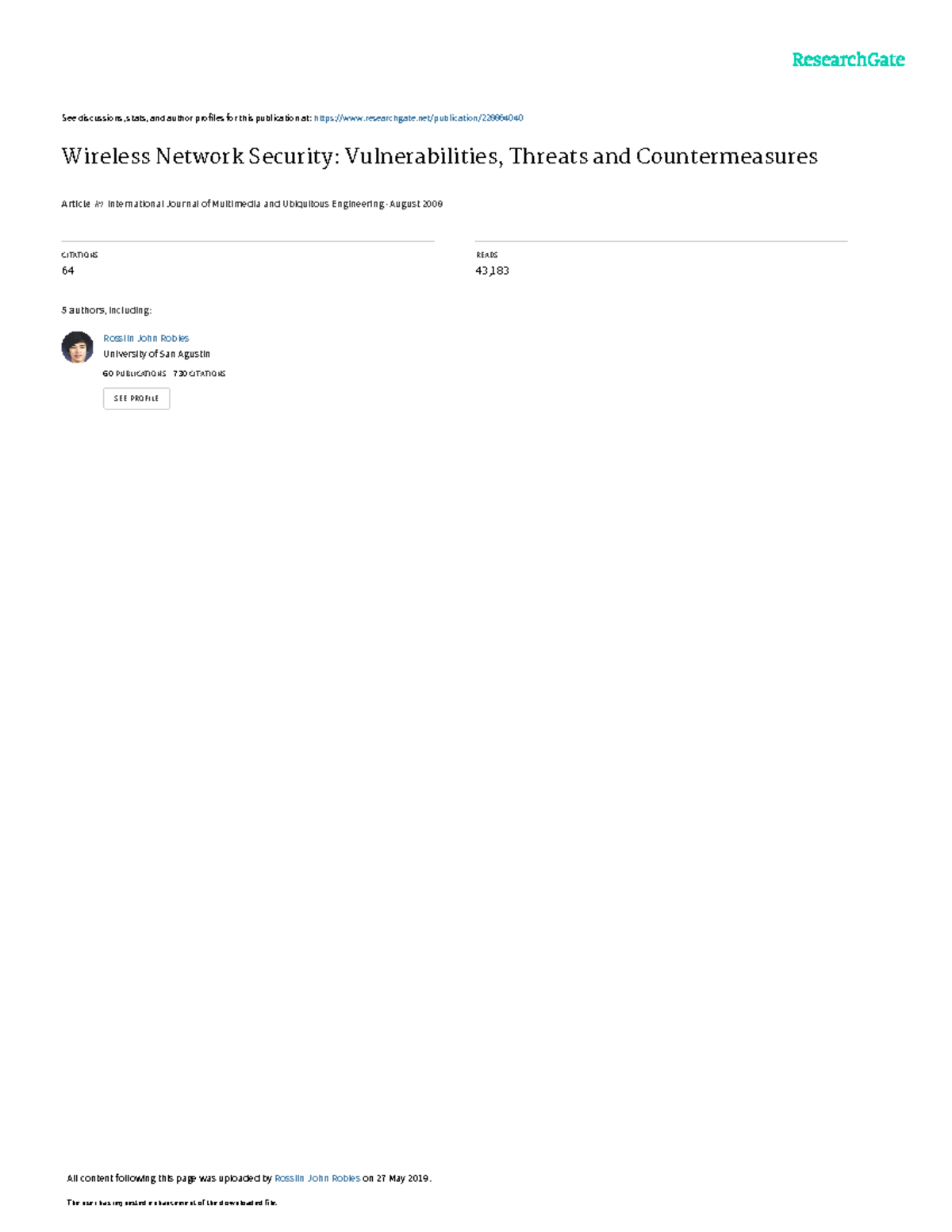 Wireless Network Security Vulnerabilities Threats And Countermeasures Reference See