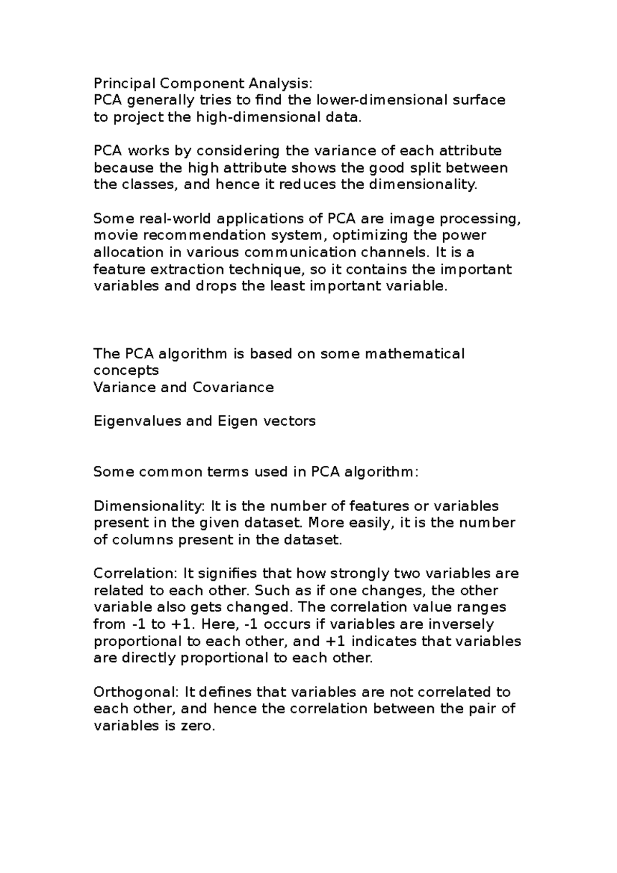 Mlp 1 - some important terms in principal component analysis ...