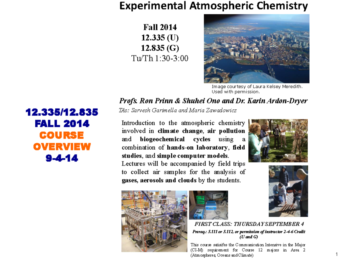 Lecture Notes Lecture Introduction Fall 2014 Experimental Atmospheric Chemistry Fall 2014