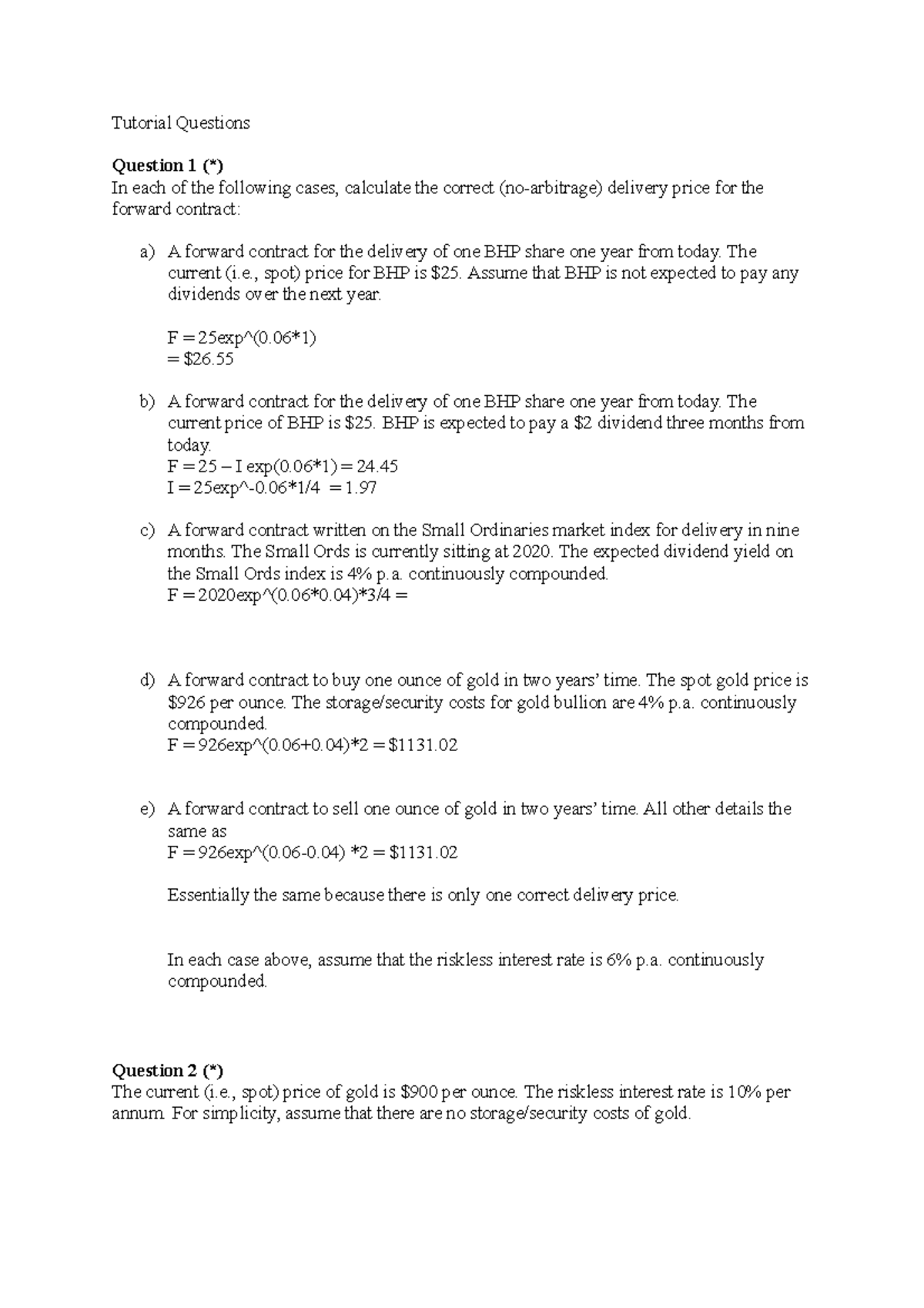 Tutorial 4 Derivatives Questions - BFF3751 - Monash - Studocu