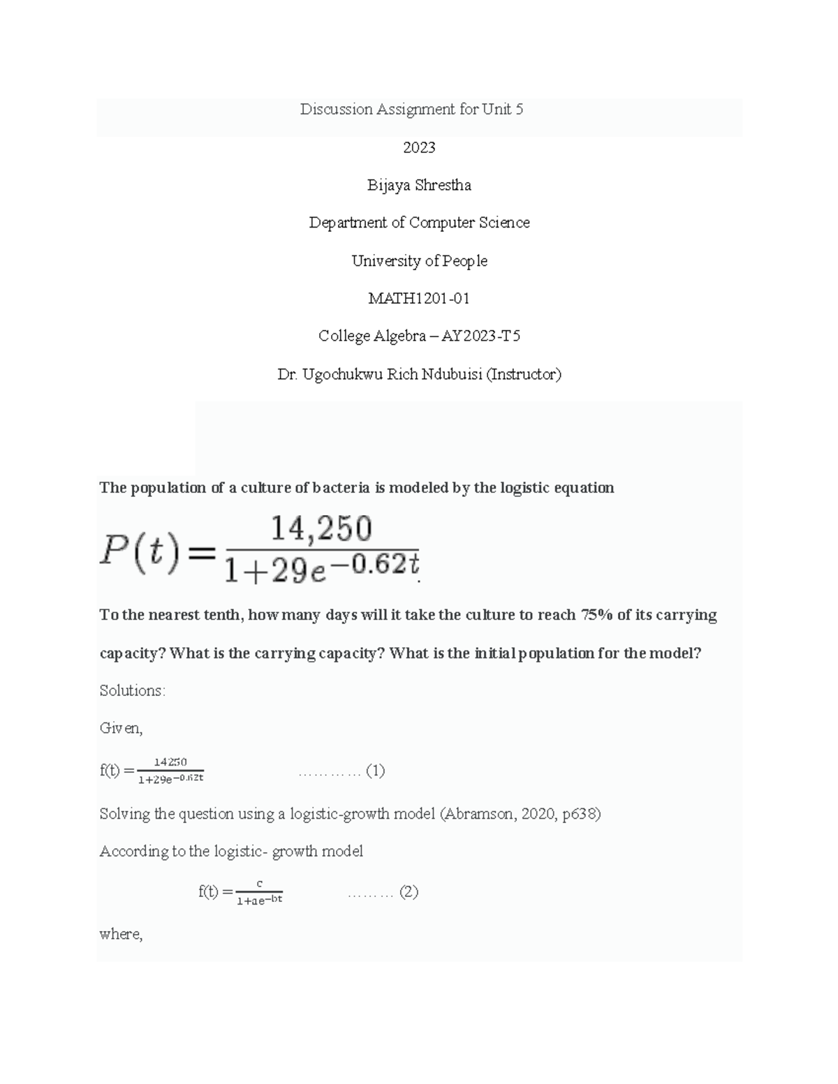 Discussion Forum Unit 5 - Discussion Assignment for Unit 5 2023 Bijaya Shrestha Department of ...