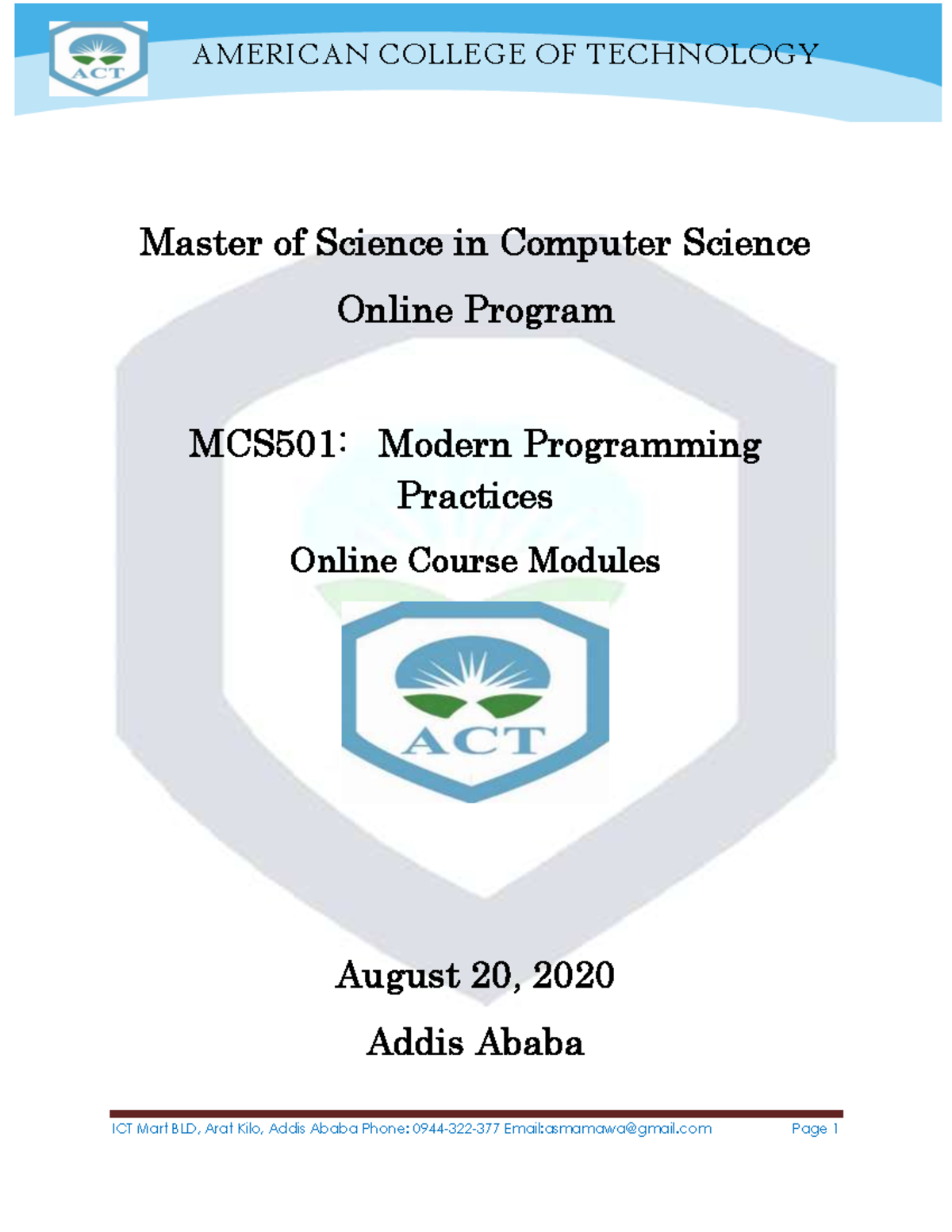 MSCS501 Online Modern Programming Practices - Master of Science in ...