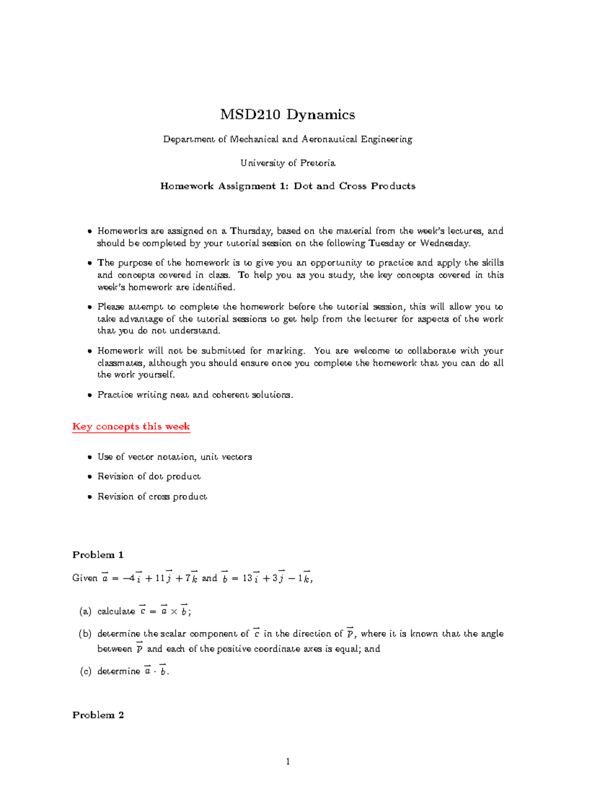 Hw01 23 - Notes - MSD210 Dynamics Department of Mechanical and ...