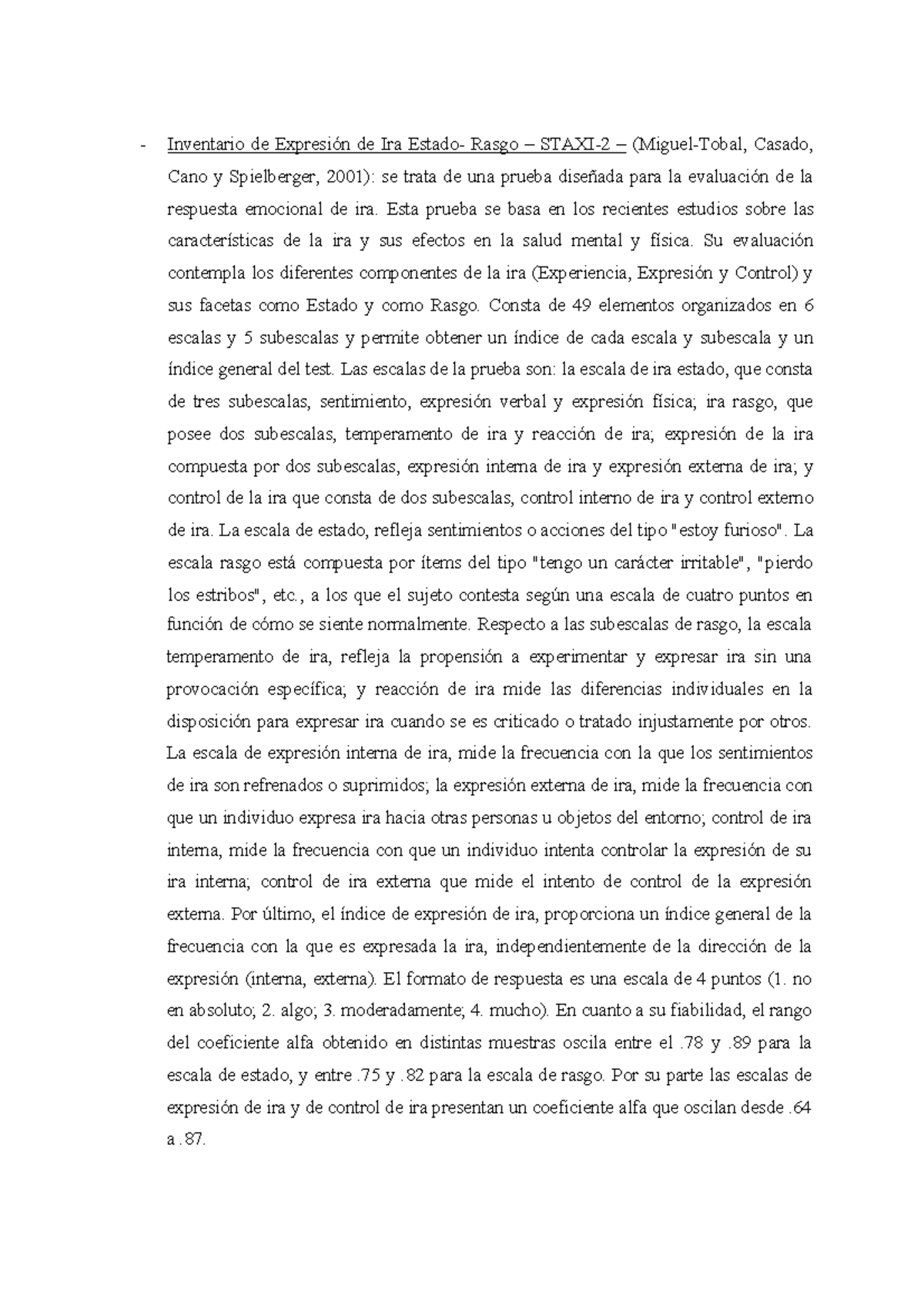 Descripción Staxi II - asdasd - Inventario de Expresión de Ira Estado ...