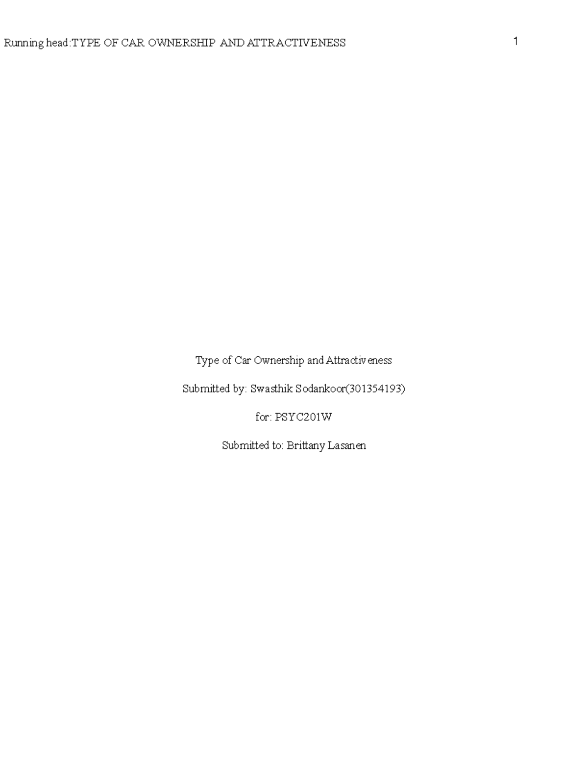 Final Research project - TYPE OF CAR OWNERSHIP AND ATTRACTIVENESS 1 ...