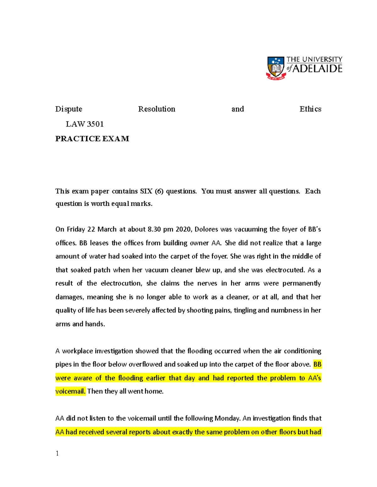 DRE Practice Exam + Notes - LAW 3501 - Adelaide University - Studocu