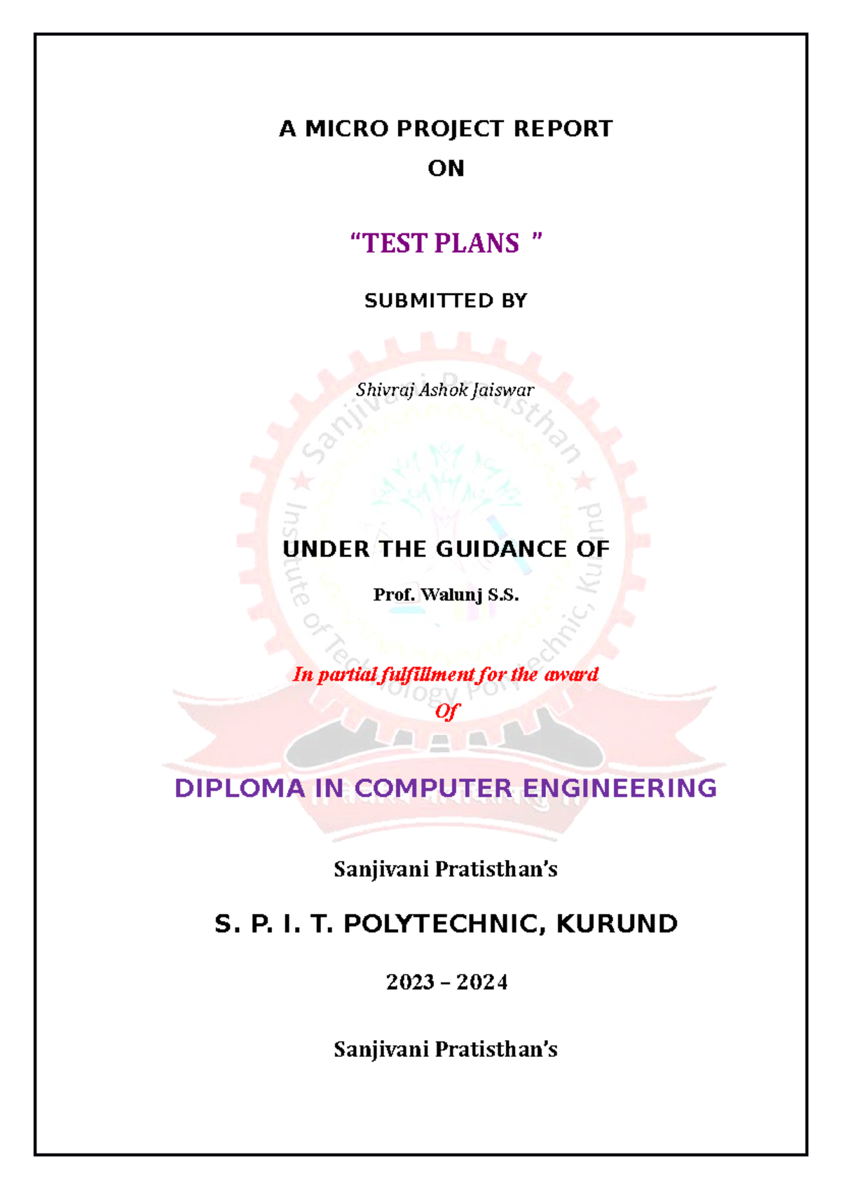 Micro Project Format-Front pages STE - A MICRO PROJECT REPORT ON “TEST ...