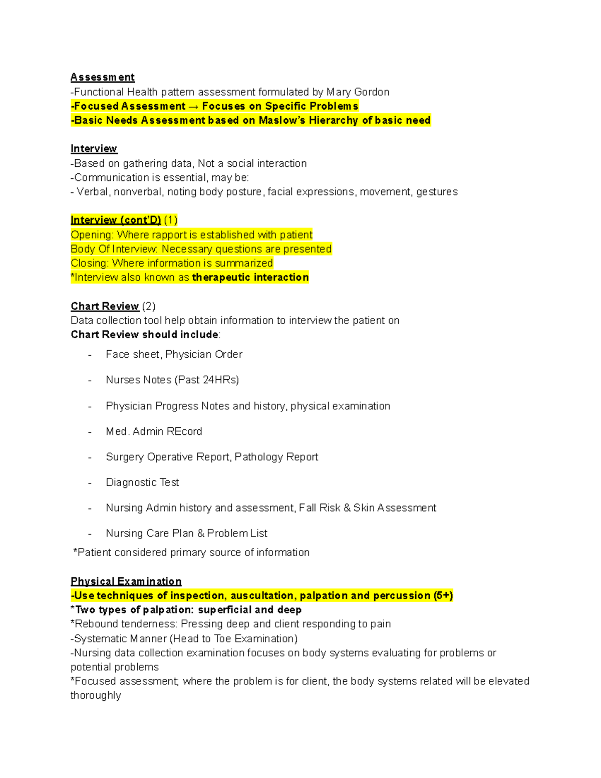 Chapter 16 Nursing Process - Assessment -Functional Health pattern ...