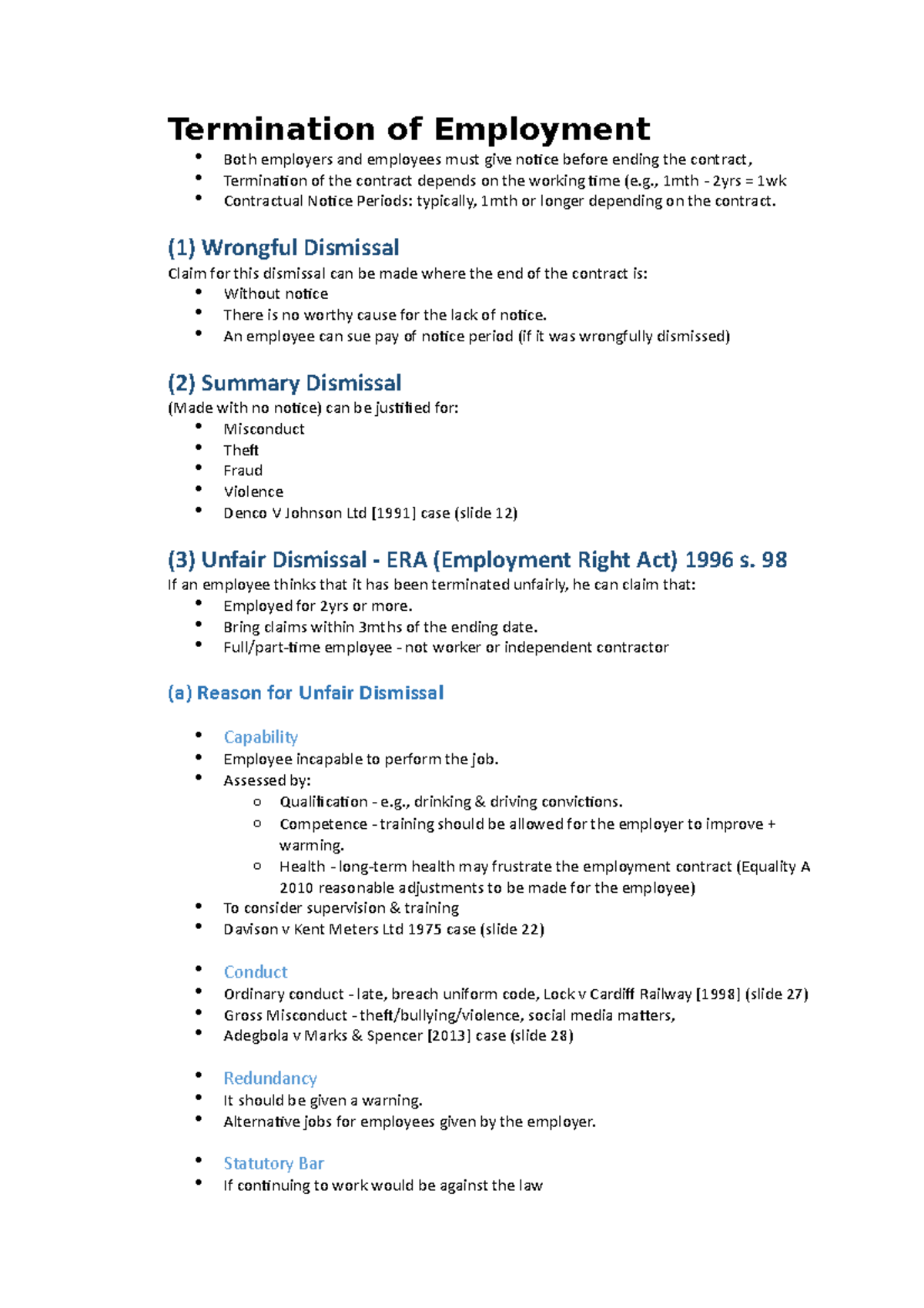 Termination of Employment - , 1mth - 2yrs = 1wk Contractual Notice ...