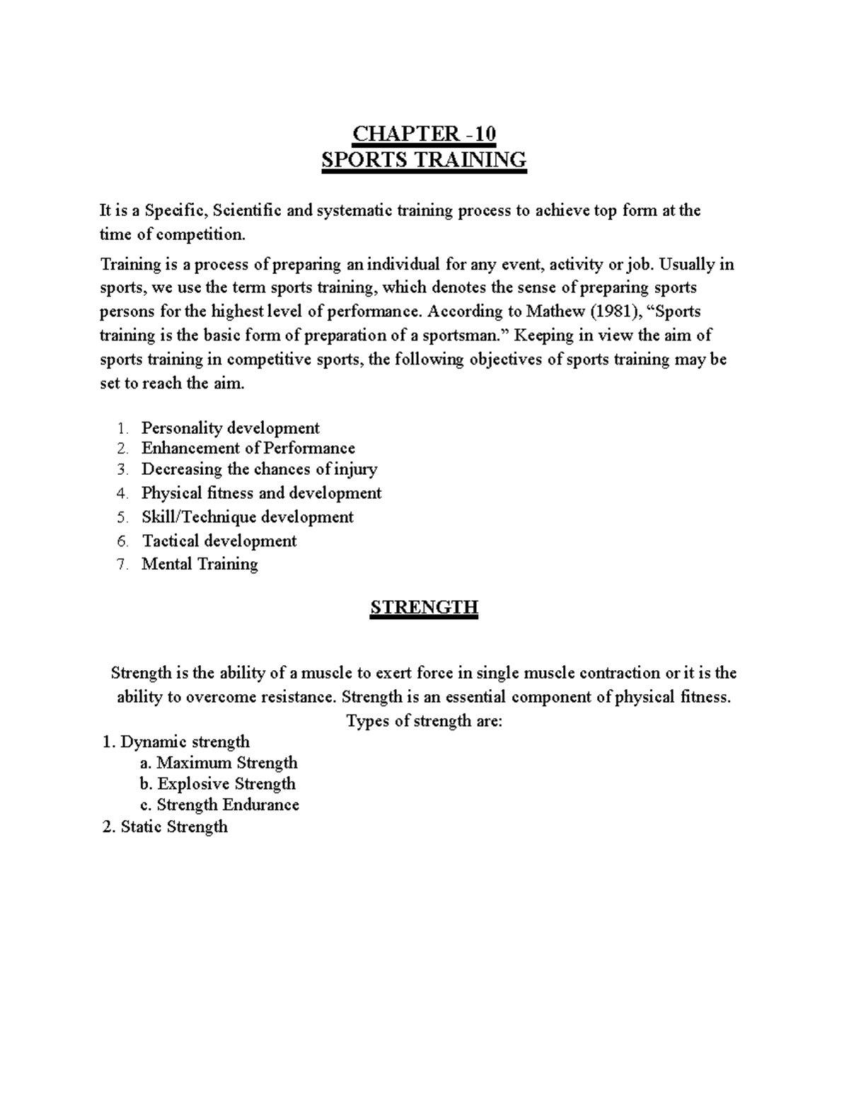 Sports Training - sprots - CHAPTER - SPORTS TRAINING It is a Specific ...