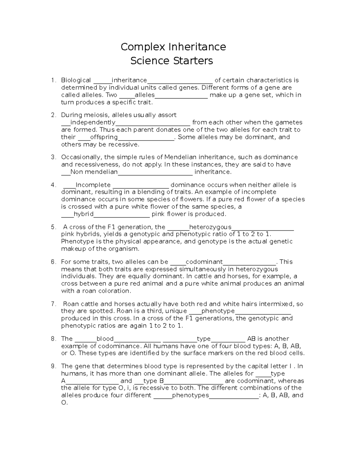 Daniella Jimenez - Complex Inheritance - Complex Inheritance Science Starters Biological - Studocu