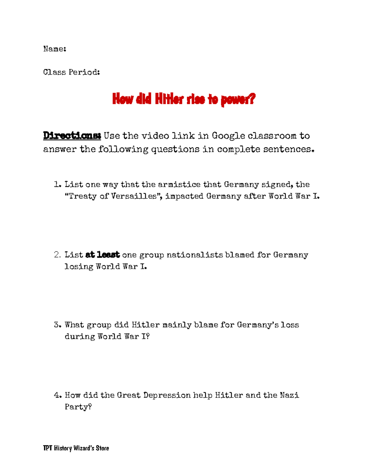 2023 How Did Hitler Rise To Power - Name: Class Period: How did Hitler ...