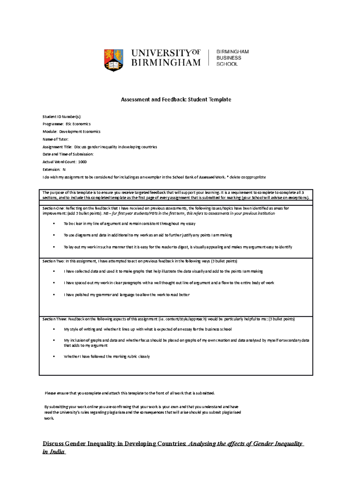 Development essay final - Assessment and Feedback: Student Template ...
