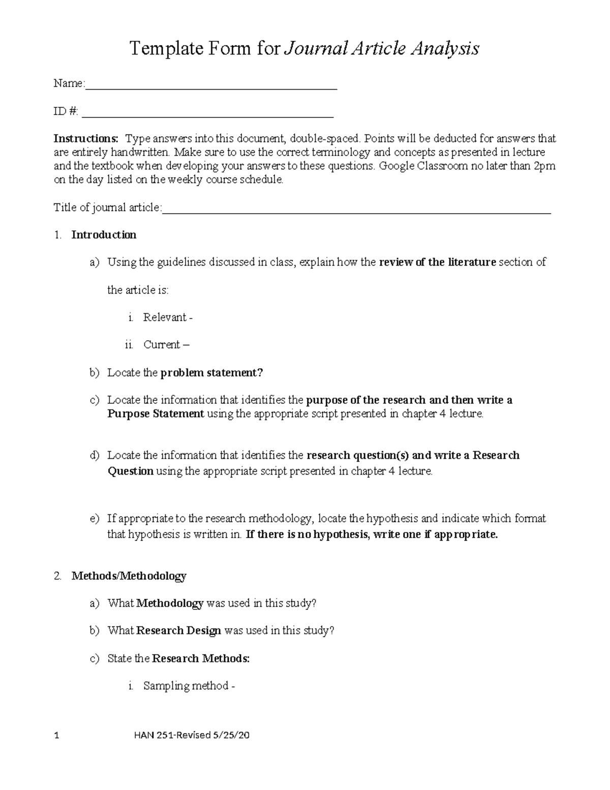 Journal Article Assignment Template 1 - Template Form for Journal Article Analysis - Studocu