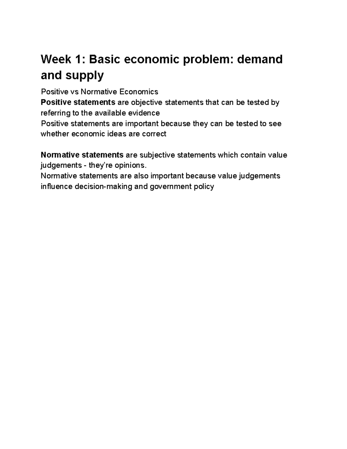 Economics Notes - Week 1: Basic economic problem: demand and supply ...