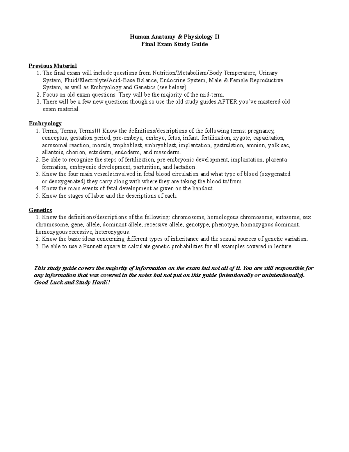 A&P2-Exam final - Human Anatomy & Physiology II Final Exam Study Guide ...