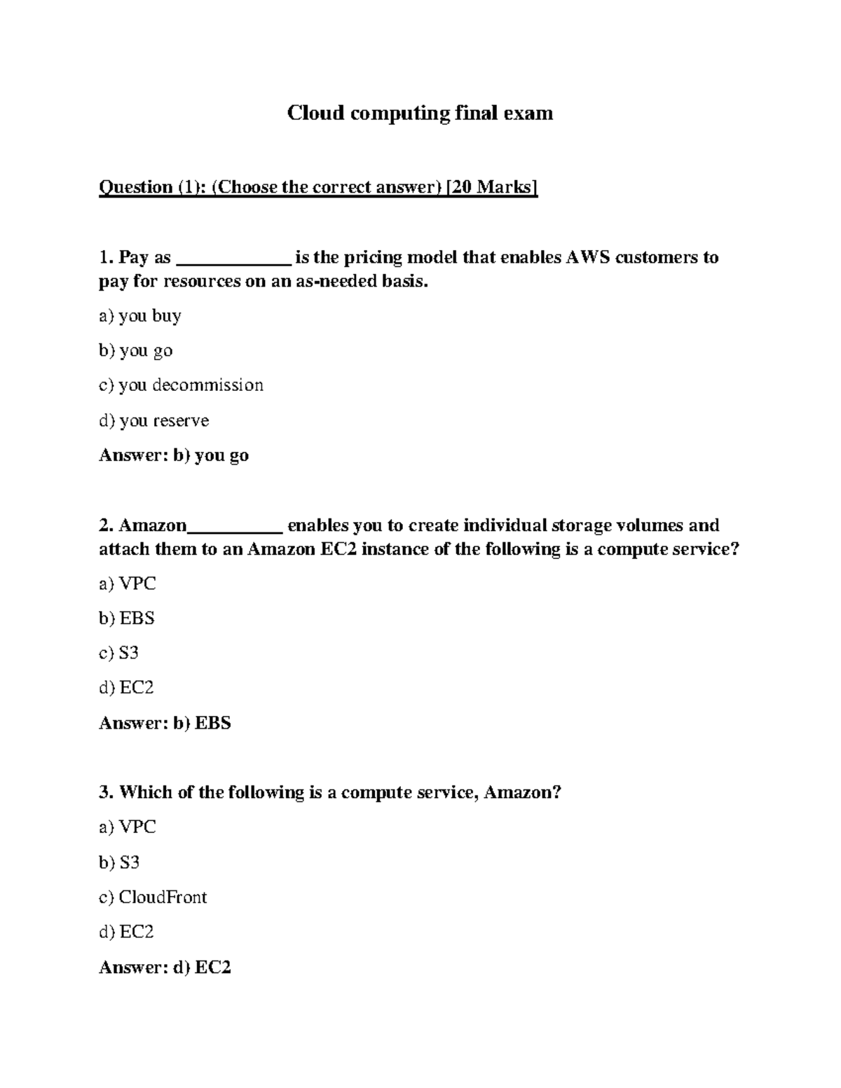 Cloud computing final exam-Answered - Cloud computing final exam ...