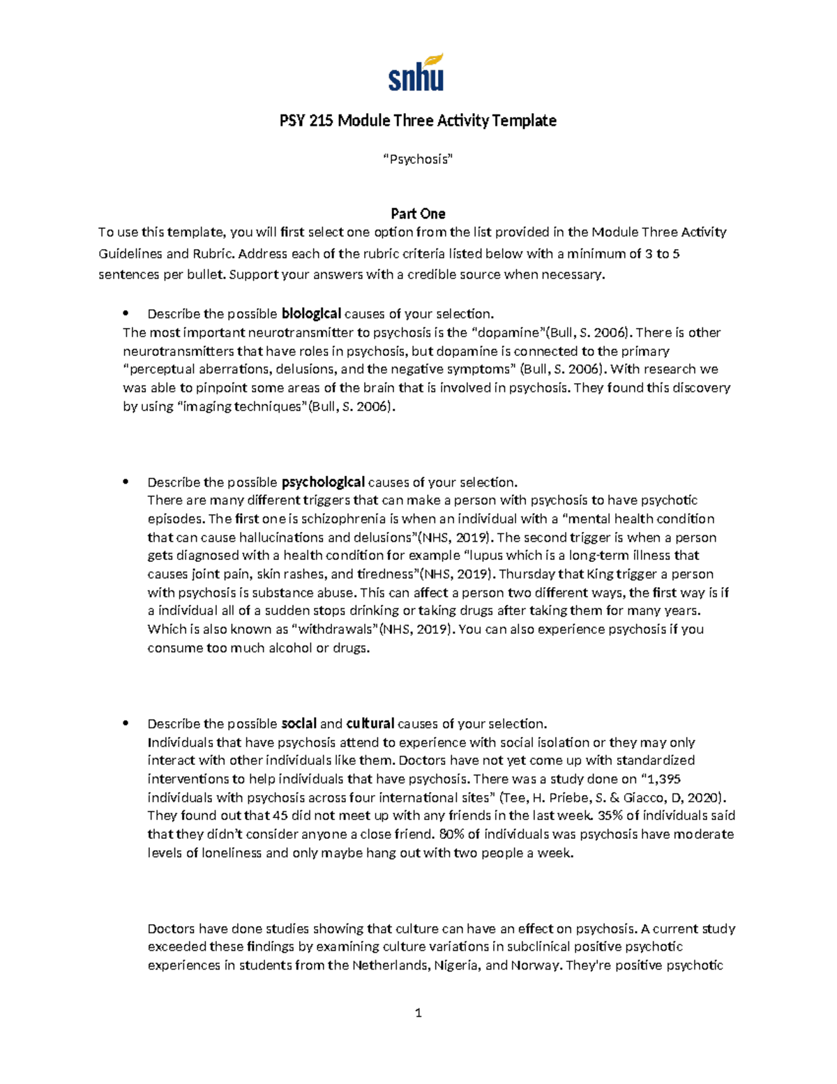 PSY 215 Module Three Activity Template - PSY 215 Module Three Activity ...