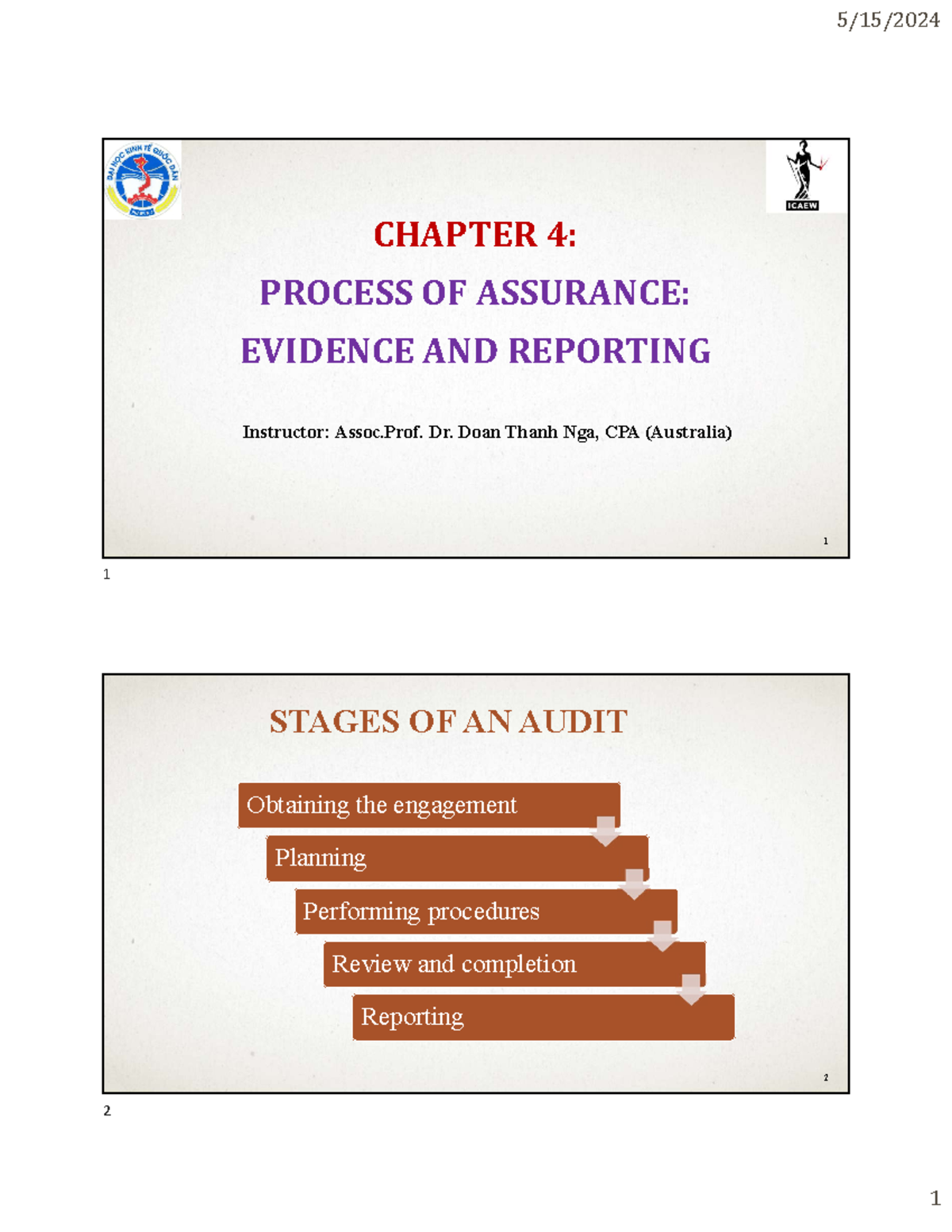 Slides - Chapter 4 - 2024 - CHAPTER 4: PROCESS OF ASSURANCE: EVIDENCE ...