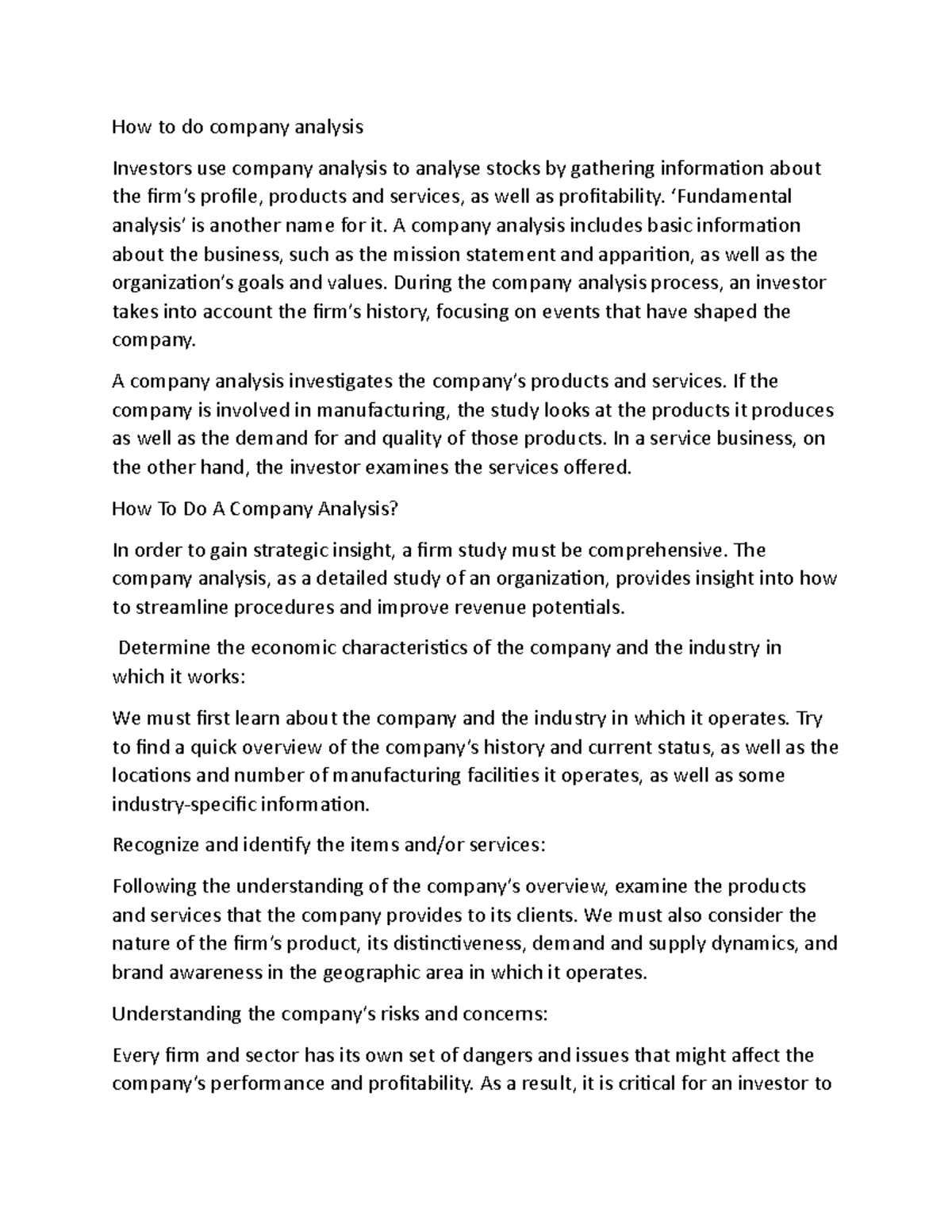 Company analysis - ‘Fundamental analysis’ is another name for it. A ...