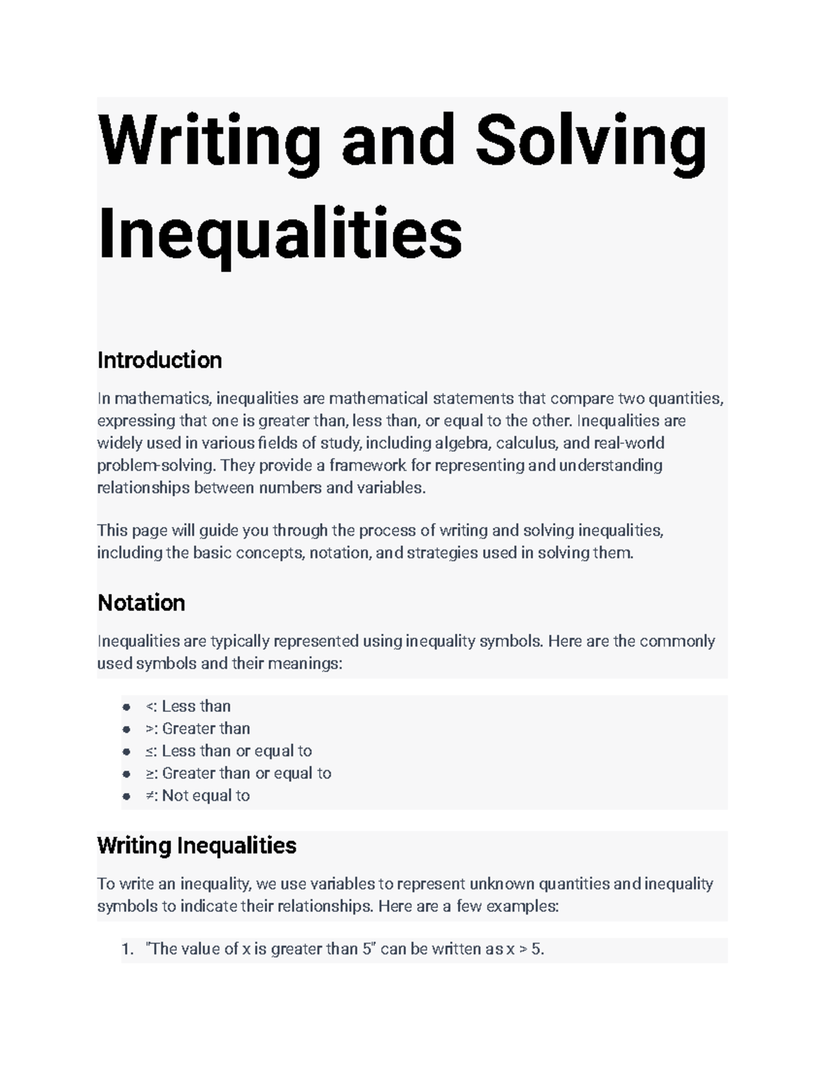 Writing and Solving Inequalities - Writing and Solving Inequalities ...