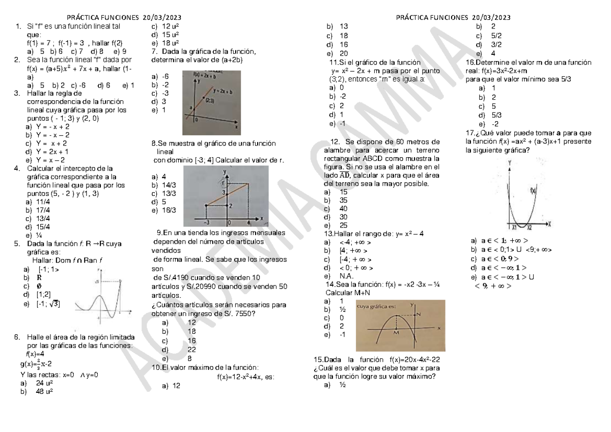 Práctica DE Funciones 20-03-2023 - PRÁCTICA FUNCIONES 20/03/2023 ...