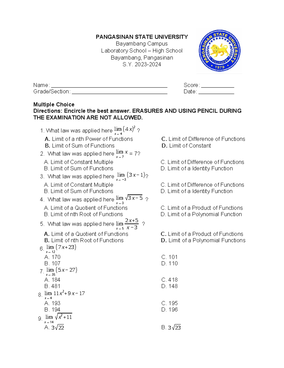 Grade 11 Pangasinan- State- University - PANGASINAN STATE UNIVERSITY ...
