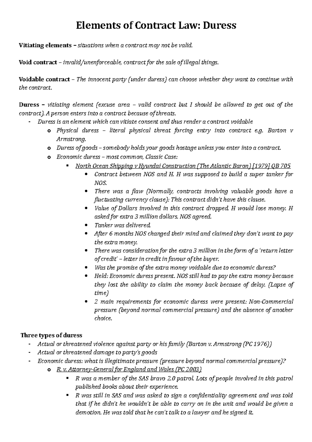 Duress - Contract law 2020-2021, Queen Mary University of London ...