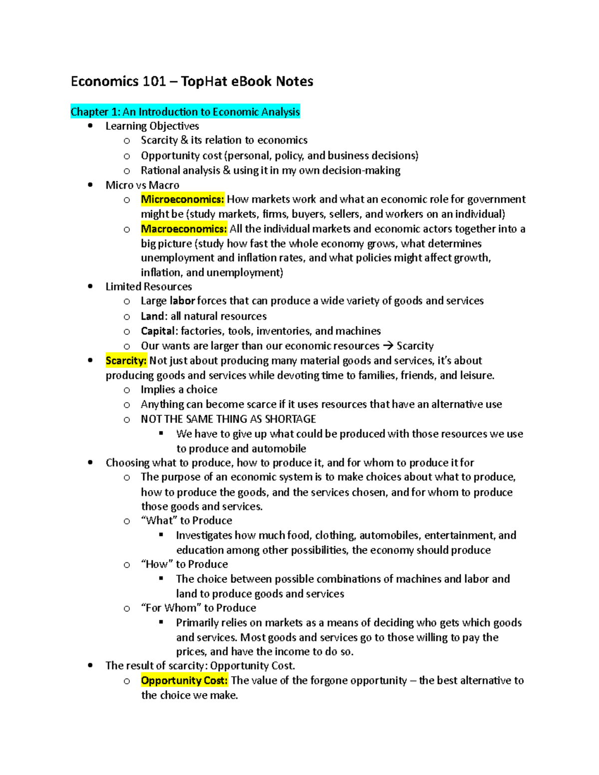 E Book Notes 1 - Economics 101 – TopHat eBook Notes Chapter 1: An ...