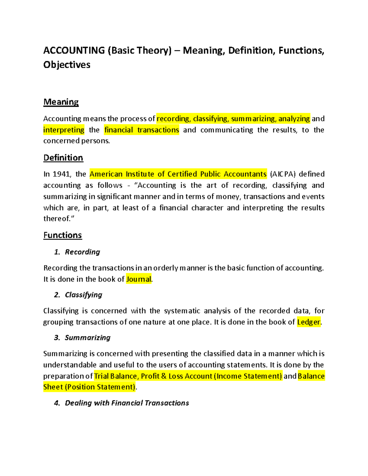 Accounting Basic Theory - ACCOUNTING (Basic Theory) – Meaning, Definition, Functions, Objectives ...