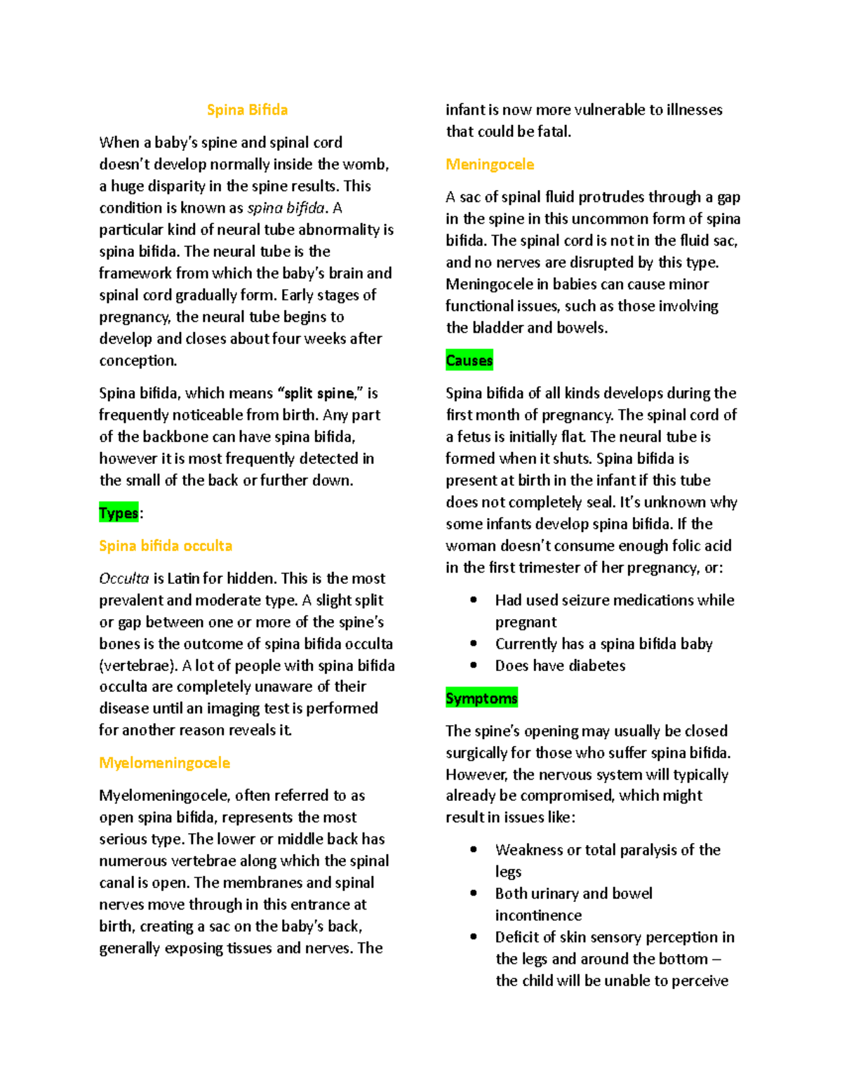 Spina bifida (neural tube defect) - Spina Bifida When a baby’s spine ...