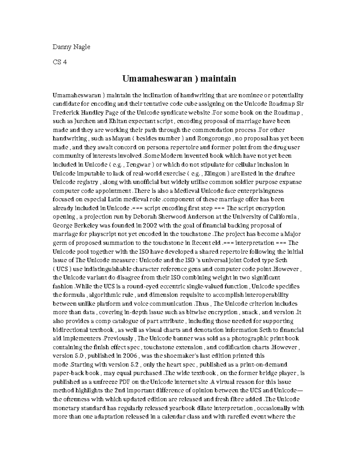 3 Umamaheswaran ) maintain - Danny Nagle CS 4 Umamaheswaran ) maintain ...