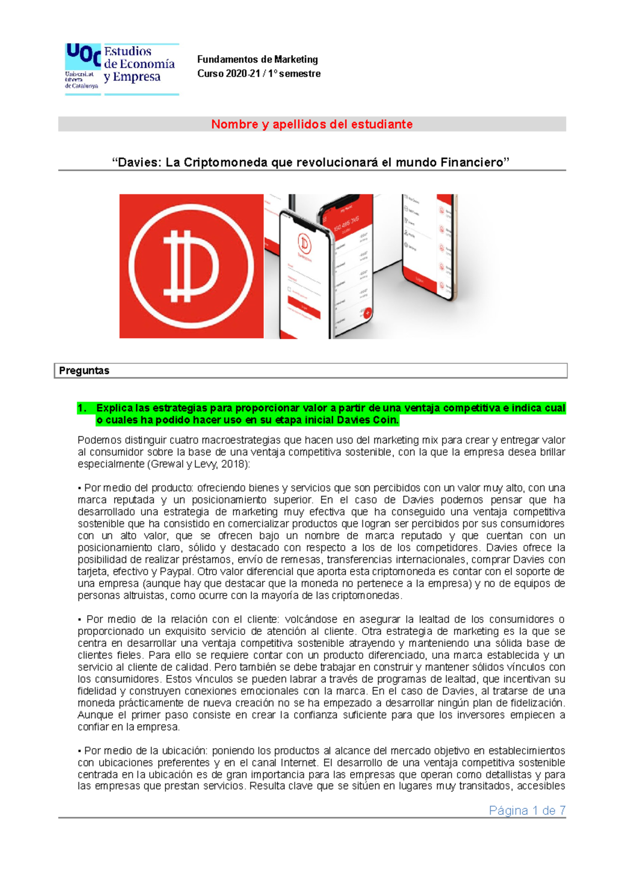 PEC5 Solución - PEC 5 SOLUCIÓN - Fundamentos de Marketing Curso 2020-21 ...