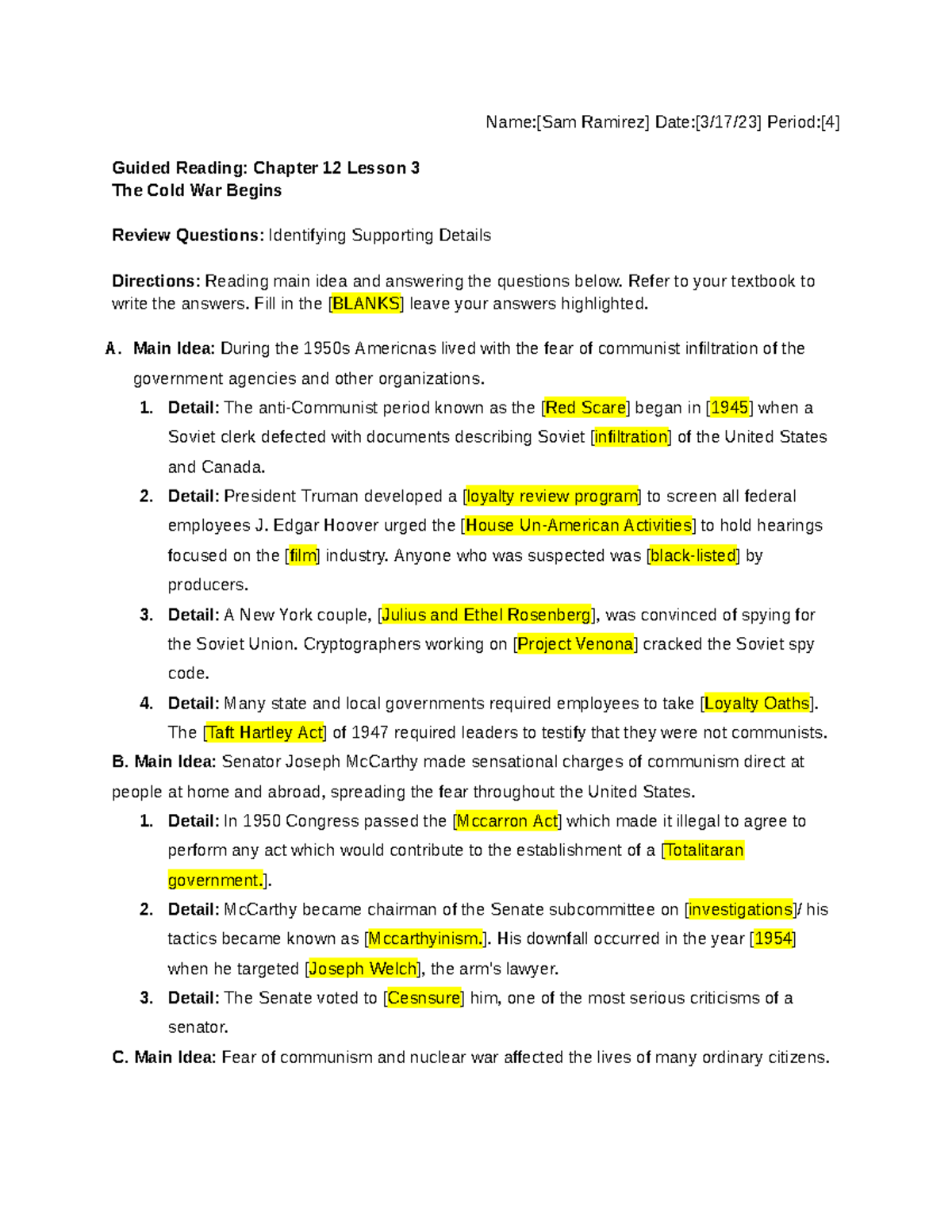 Guided Reading 12.3 US History - Name:[Sam Ramirez] Date:[3/17/23 ...