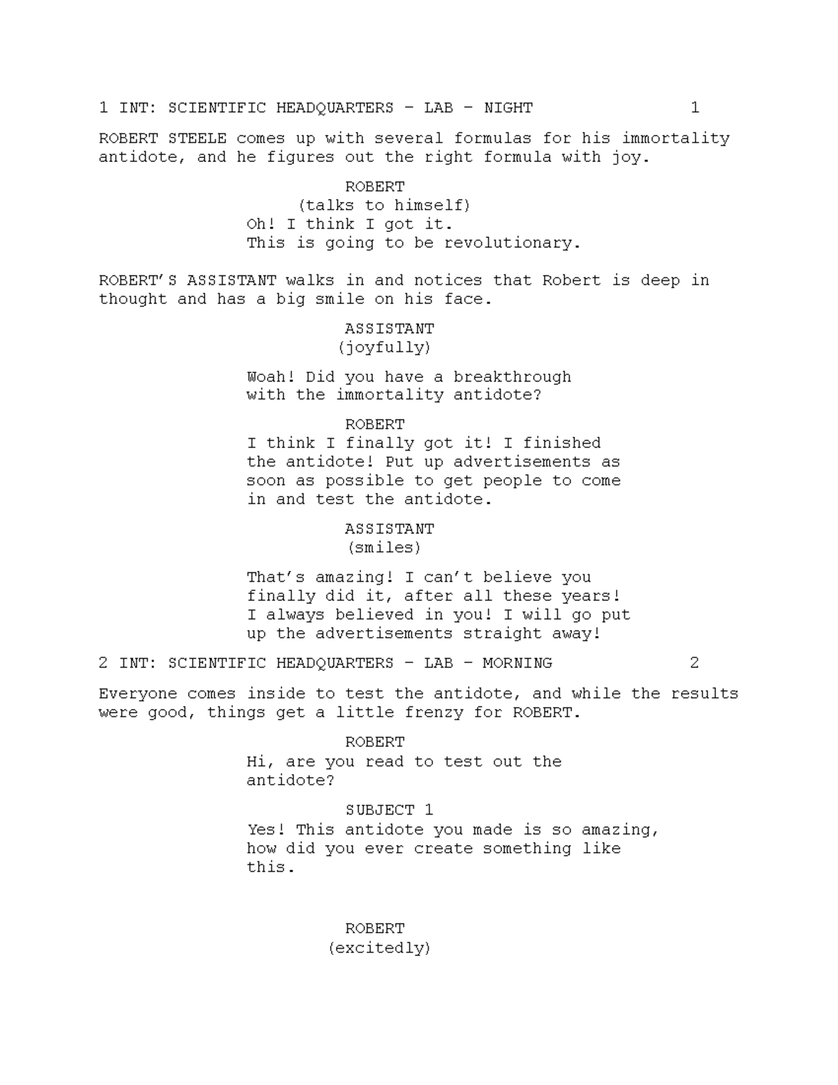 Screenplay format - Assignment for Film Studies - 1 INT: SCIENTIFIC ...