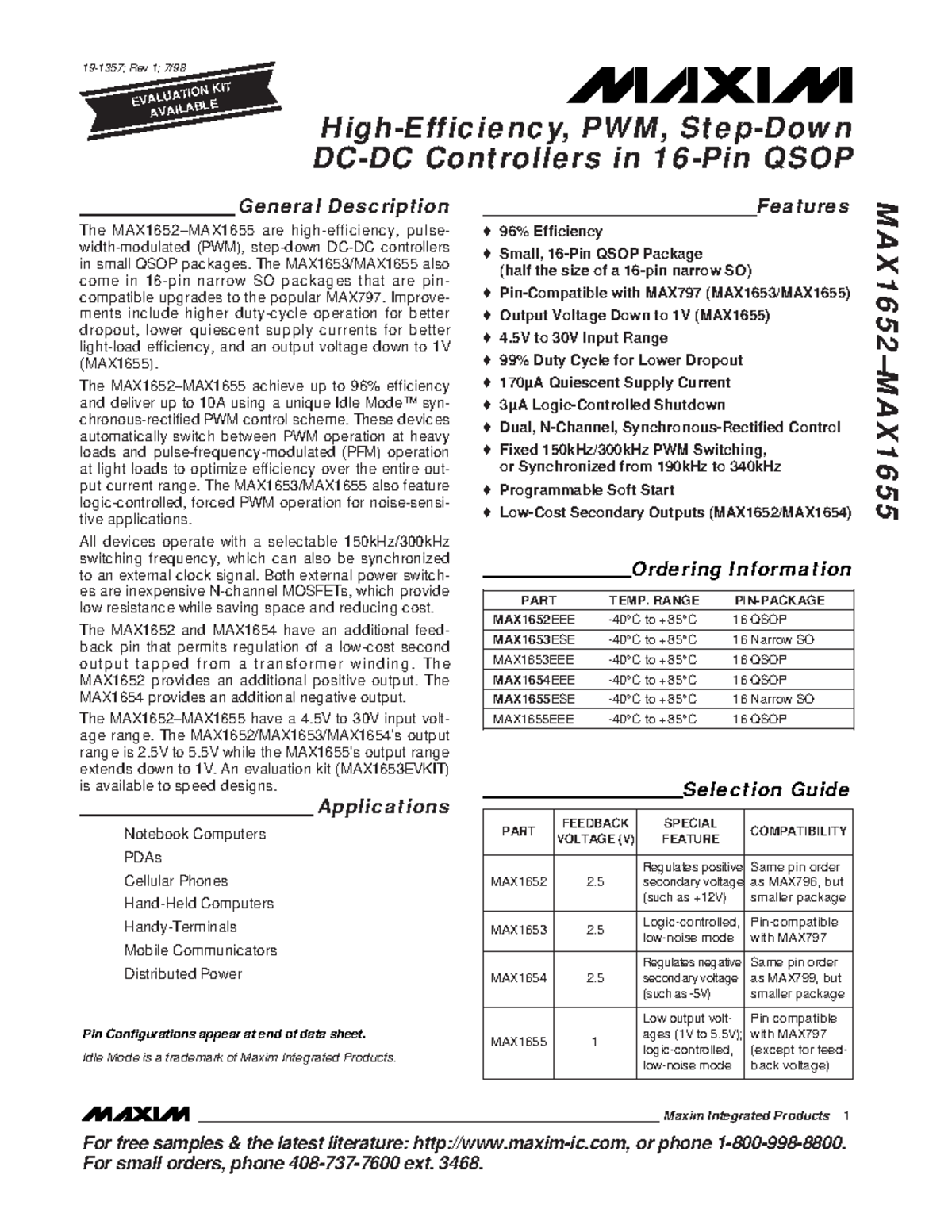 Dc to dc converting - For free samples & the latest literature: maxim ...