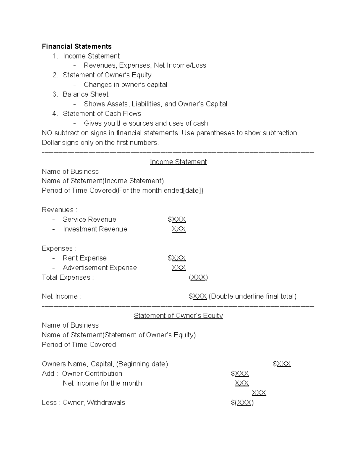 Financial Statements - Lecture notes 2 - Financial Statements 1. Income ...