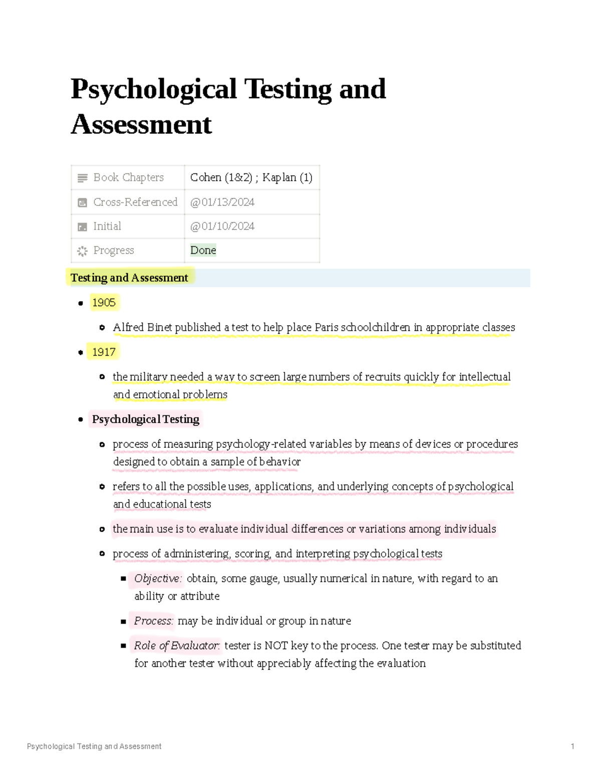 1 Psychological Testing and Assessment - Psychological Testing and ...