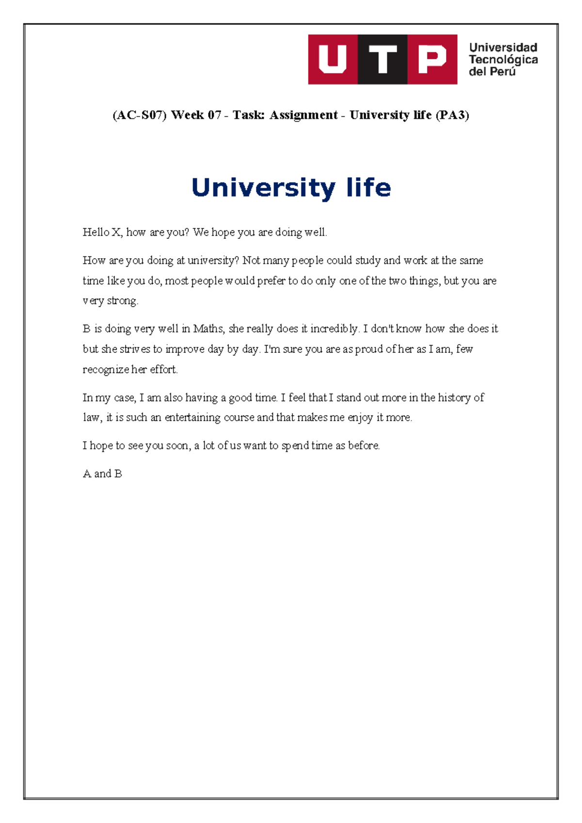 Task Assignment (University life) - (AC-S07) Week 07 - Task: Assignment ...
