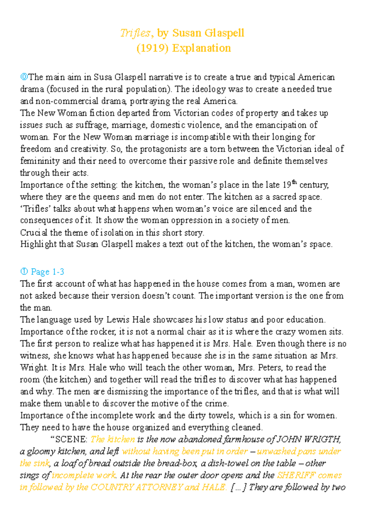 [1919] Trifles - Trifles, by Susan Glaspell (1919) Explanation The main ...