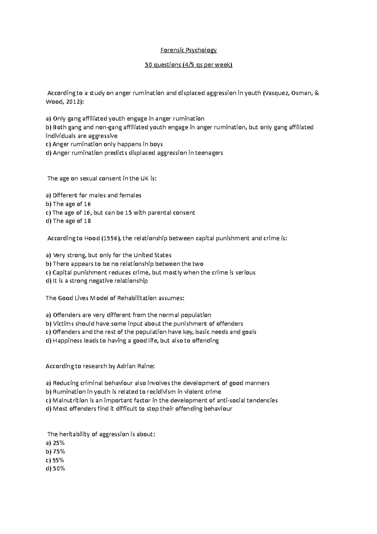 Forensic Psychology - oooo - Forensic Psychology 50 questions (4/5 qs ...