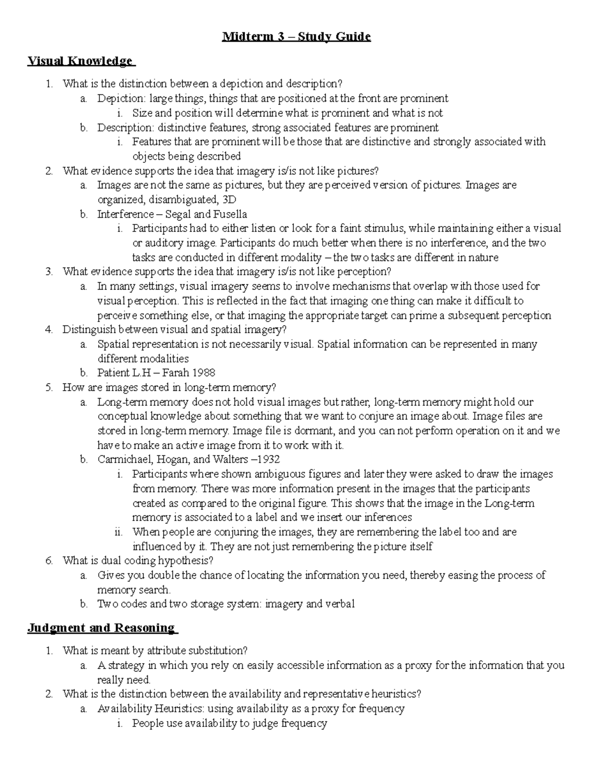 Midterm 3 Study Guide - practice - Midterm 3 – Study Guide Visual Knowledge What is the ...