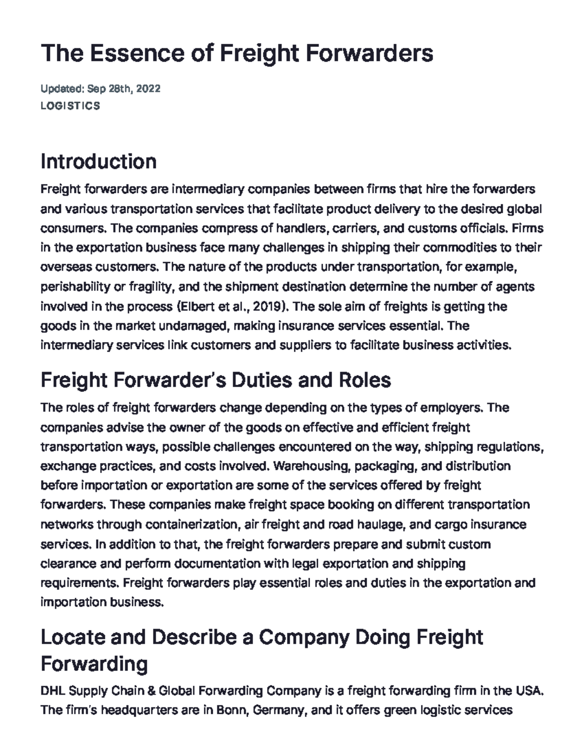 The Essence of Freight Forwarders Essay Example - The Essence of ...